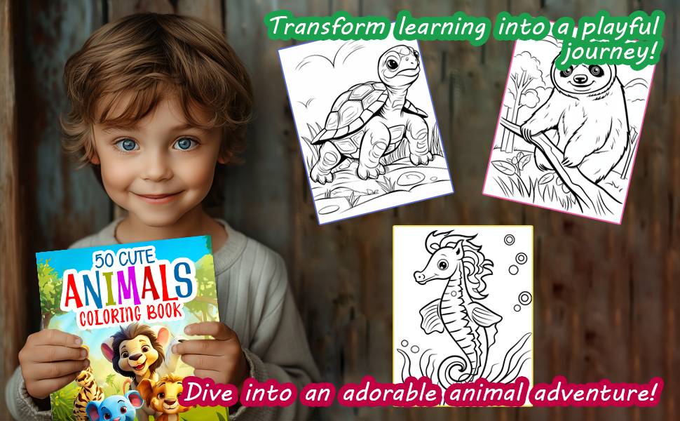 50 Cute Animals Coloring Book: Fun and Easy Learning with 100 Amazing ...