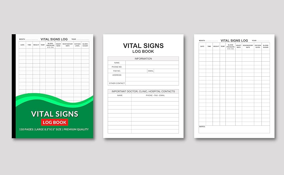Vital Signs Log Book: Daily personal Health Monitoring Record Log for ...