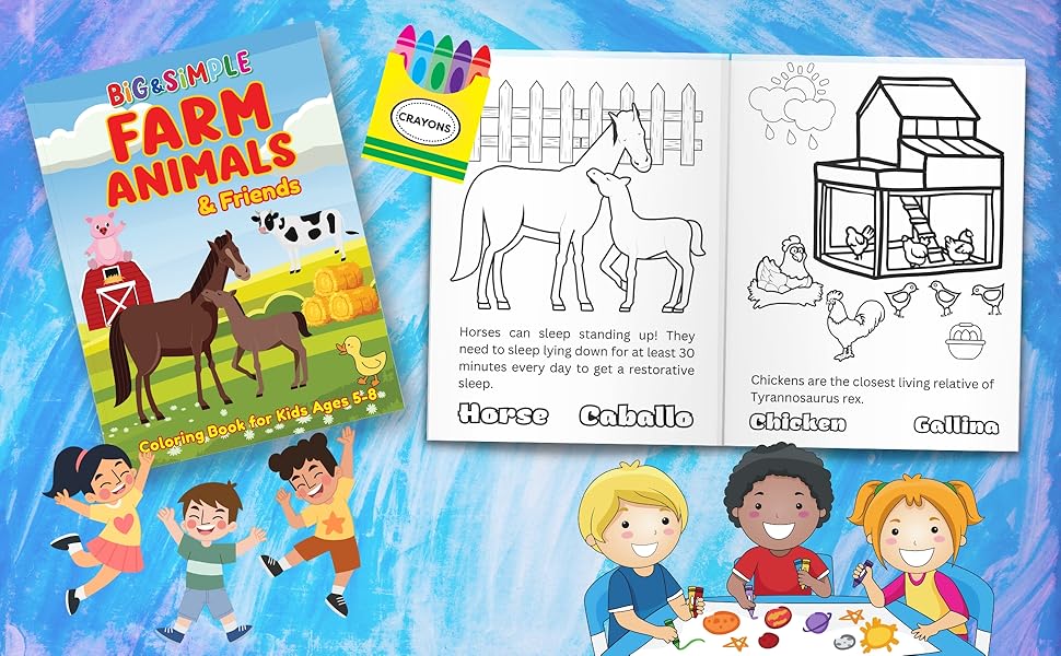 Big & Simple Farm Animals & Friends Coloring Book for Kids Ages 5-8 ...