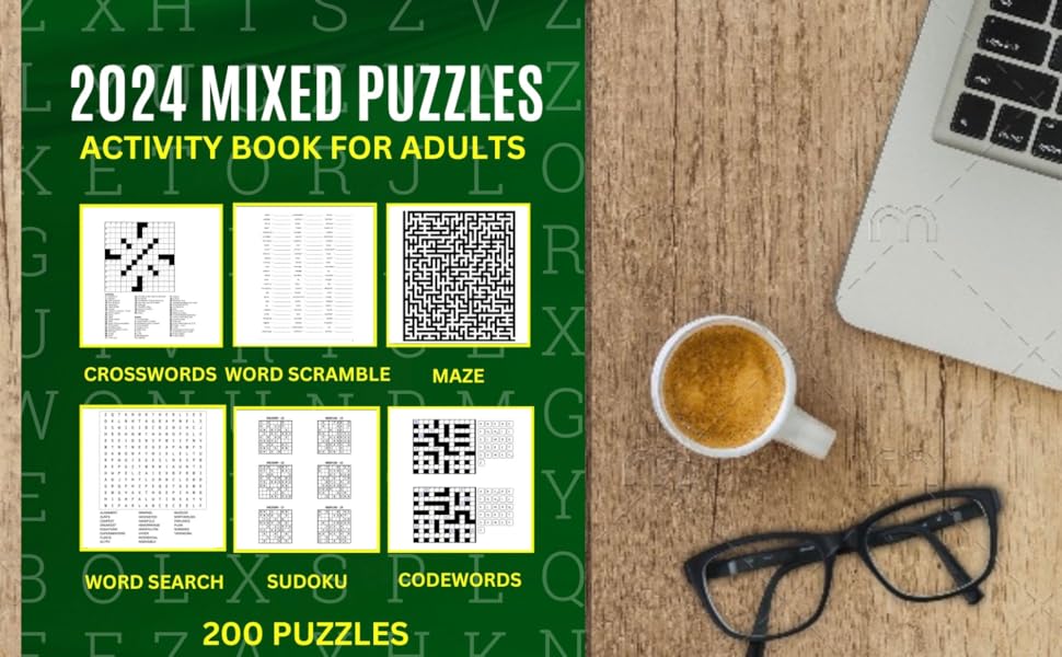Mixed Puzzle Books For Adults 2024: 200 Puzzles: Activity Book, Word Search, Crossword ...