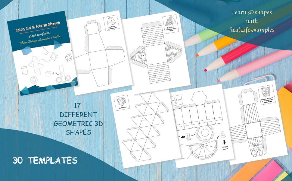 Color, cut & fold 3D shapes: Learn 3D shapes with real-life examples ...