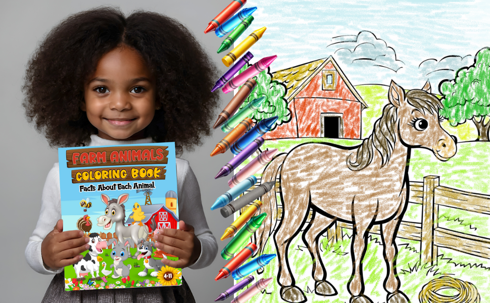 Farm Animals Coloring Book for Kids: Fun Interesting Facts about Each ...