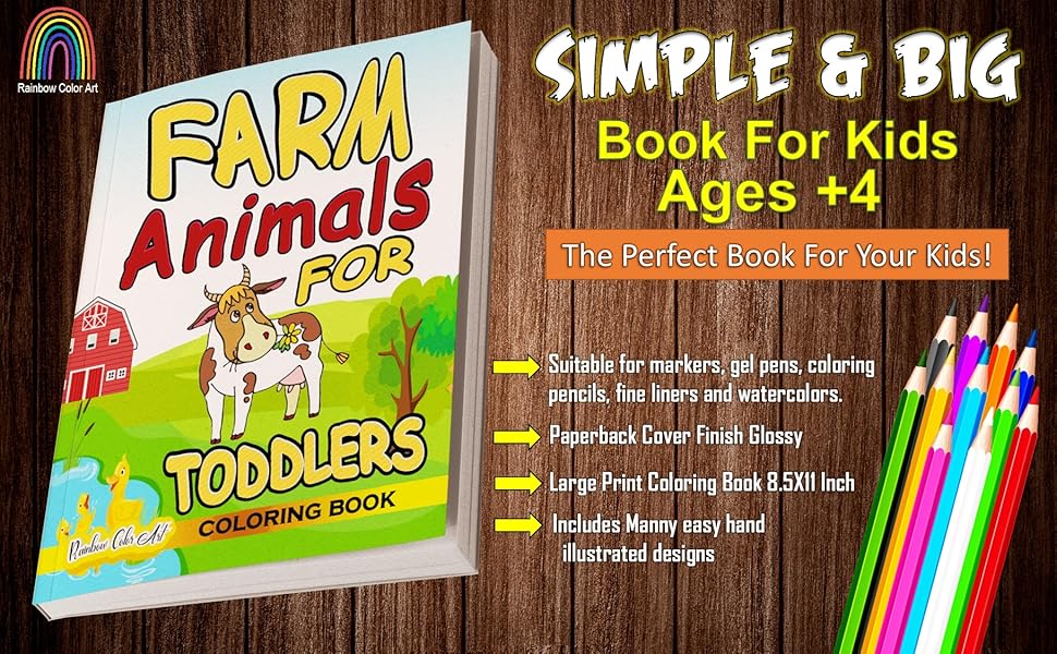 Farm Animals For Toddlers Coloring Book: My First Big Coloring Book of ...