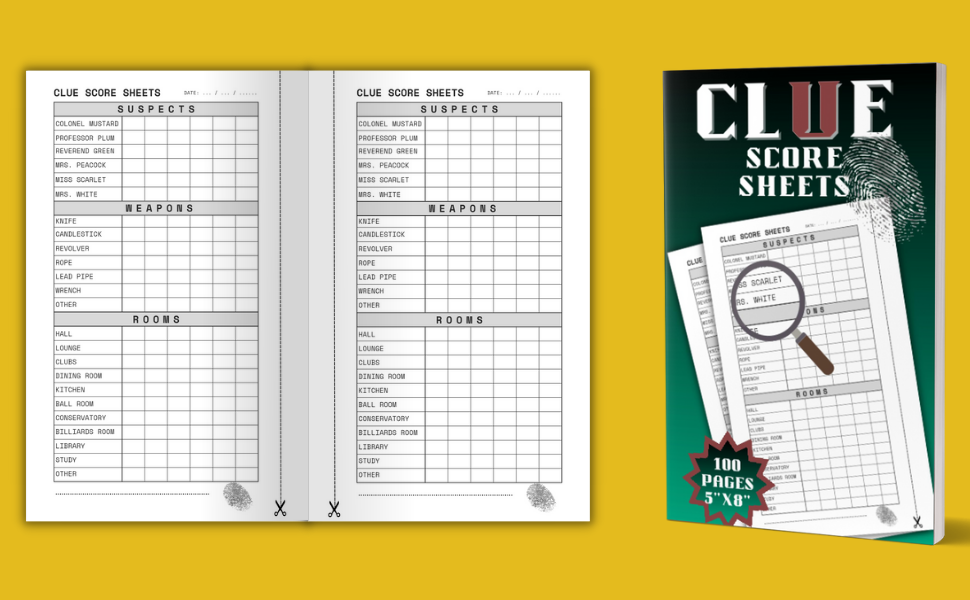 CLUE Score Sheets Book | Score Pad for Clue Board Game | Tracking Clues ...