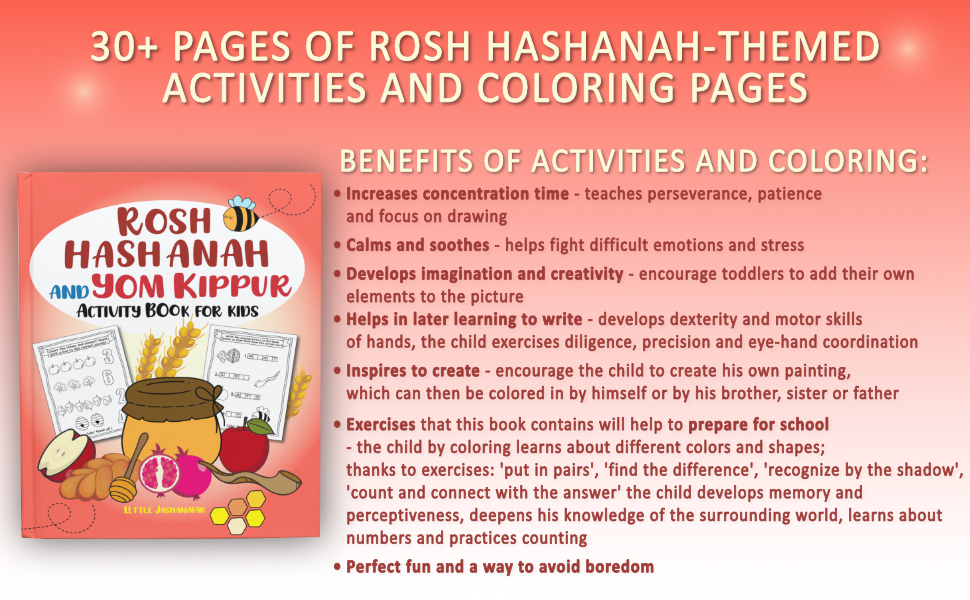 Rosh Hashanah And Yom Kippur Activity Book For Kids: Coloring Pages ...