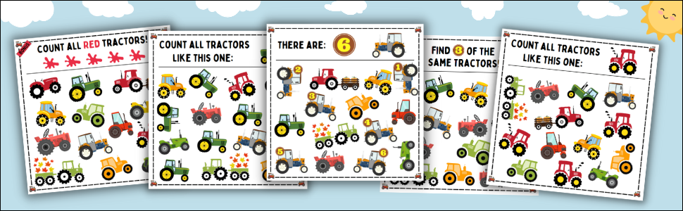 Count the Farm Tractors – Activity Book for Kids Ages 2-5: Cute Search ...