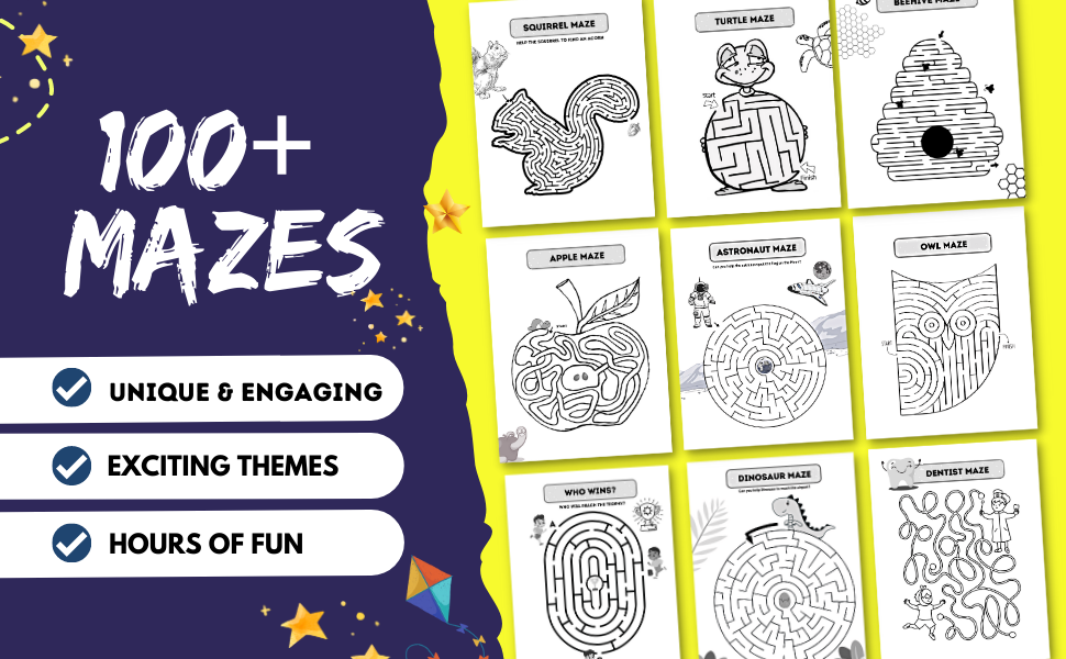 Mazes for kids: 100+ Unique Fun and Challenging Maze Activity Book for ...
