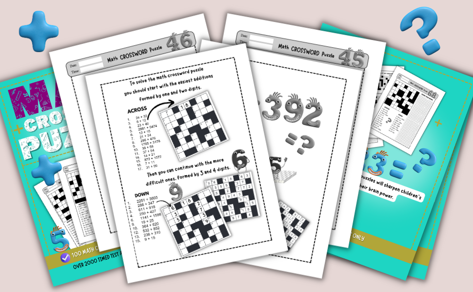 Math Crossword Puzzles for Kids: Addition Workbook for 3-5 Grades (Over ...