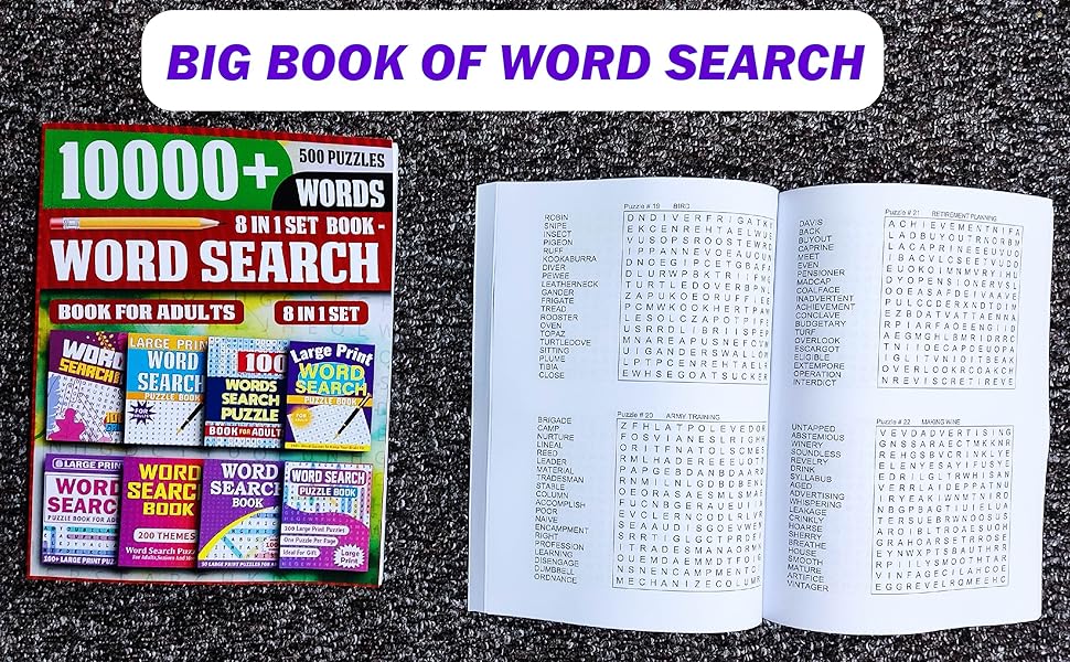 Word Search Book For Adults: 8 In 1 Word Search Puzzle Book For Adults And Seniors | 10000 ...