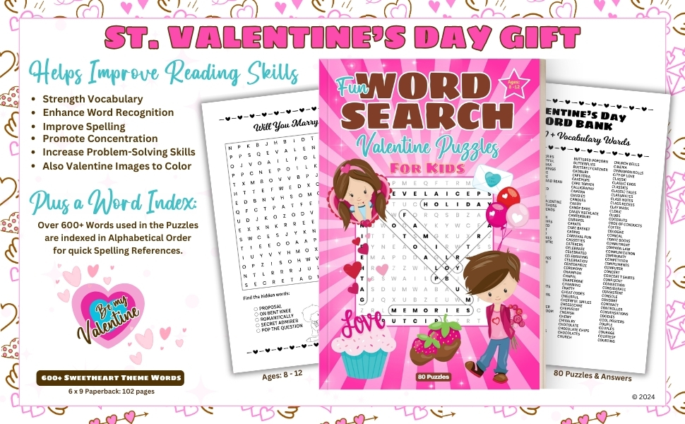 FUN WORD SEARCH VALENTINE PUZZLES FOR KIDS: A Sweetheart Activity Book ...