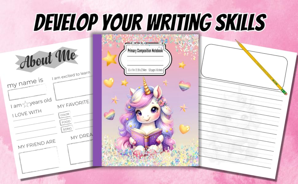 Amazon.com: Primary Composition Notebook: Unicorn Themed - Draw and Write Wide Ruled Journal ...