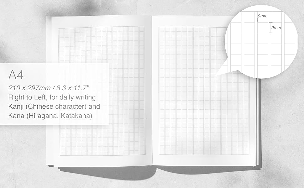 Japanese Grid Notebook - A4: 9mm grid, vertical writing, right to left ...