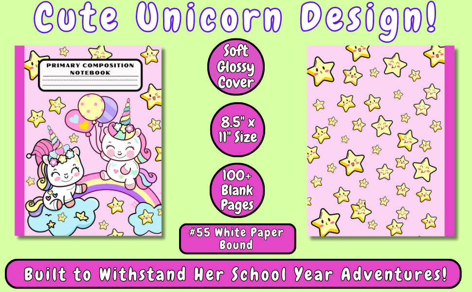Amazon.com: Primary Composition Notebook K-2: Pink Unicorns Primary Composition Notebook with ...