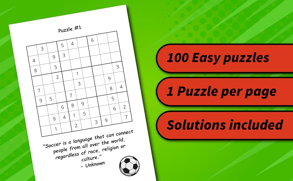 Soccer Themed Sudoku: 100 Easy Puzzles with Solutions. Travel Size ...