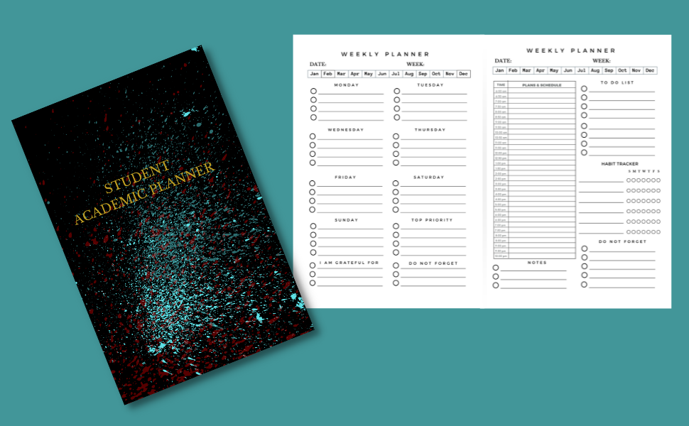Student Academic Planner Undated: Large Weekly Study Organizer: To Do ...