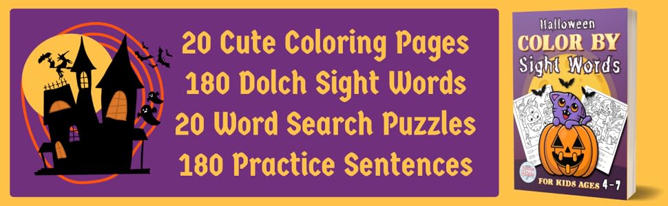 Halloween Color by Sight Words for Kids Ages 4-7: Pre-K, Kindergarten ...