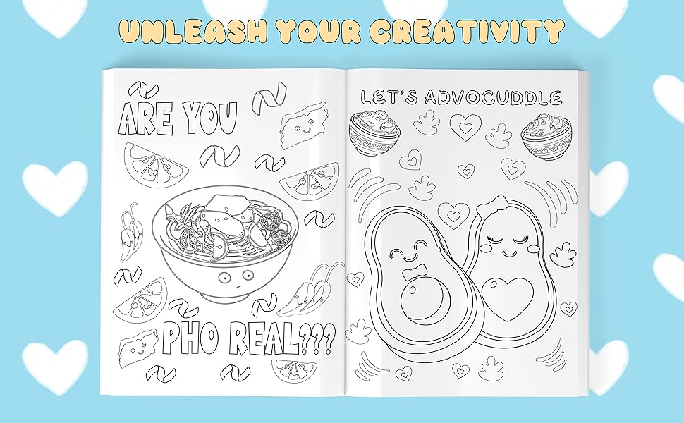 Kawaii Coloring Book: Cute Food Pun Coloring Pages for All Ages. Fun ...