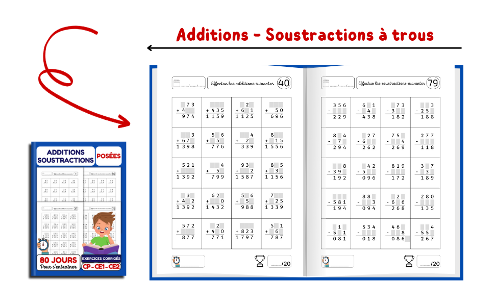 Additions et soustractions posées | 80 jours pour s'entraîner à poser ...
