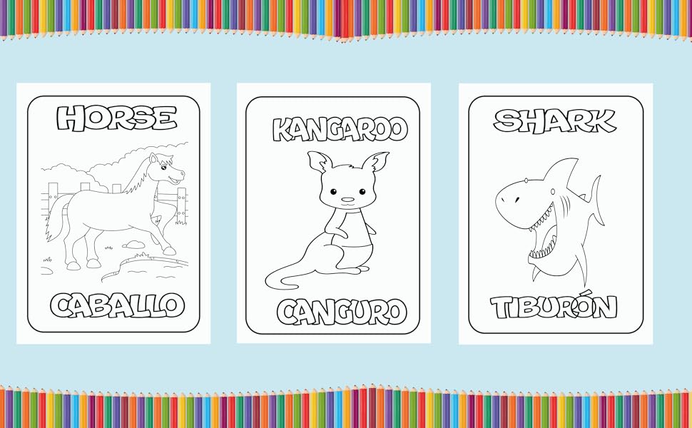 Bilingual English and Spanish Animal Colouring Book for Kids: Easy ...