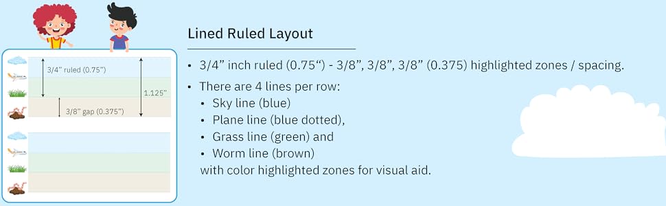 Sky, Plane, Grass, Worm lined Handwriting Paper for Kindergarten and ...