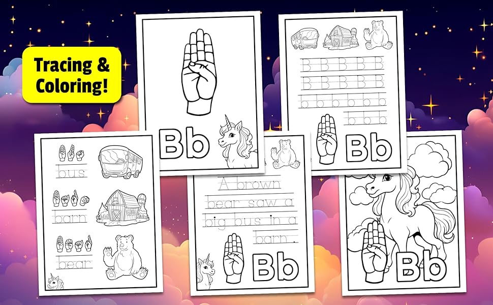 ASL Alphabet Cute Unicorns Coloring And Tracing Activity Book For Ages ...