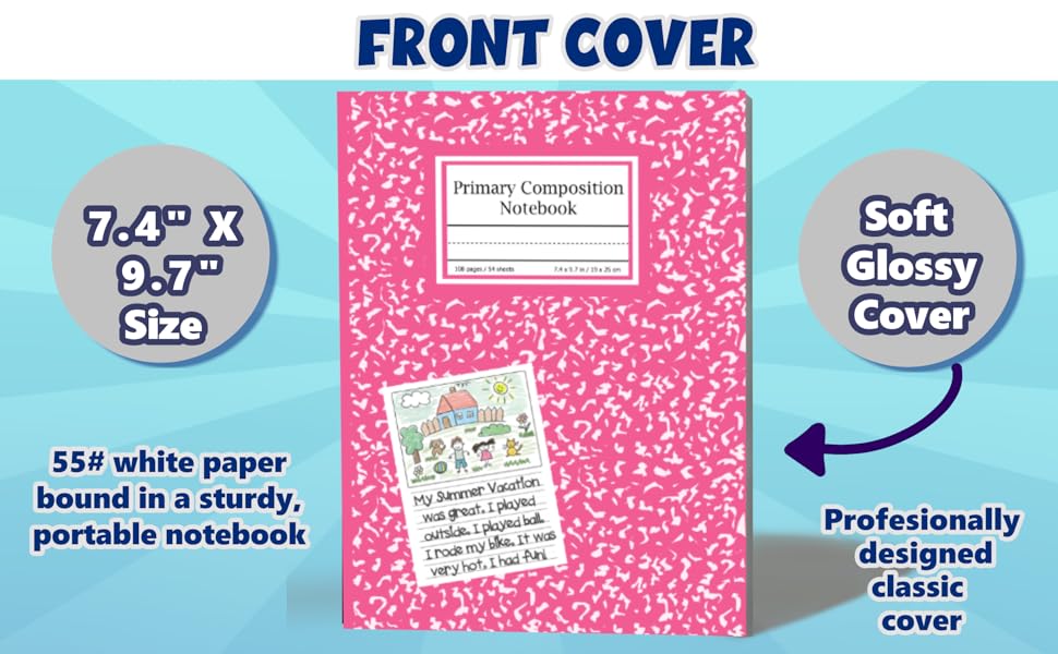 Primary Composition Notebook: Pink Marble Draw and Write Journal for Grades K-2 With Dotted ...