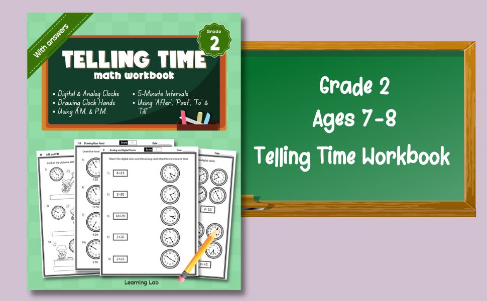 Telling Time Math Workbook Grade 2: Analog and Digital Clocks, 5-Minute ...
