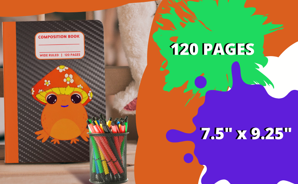 Composition Book: Primary Notebook | Cute Frog with Mushroom Hat | Wide ...