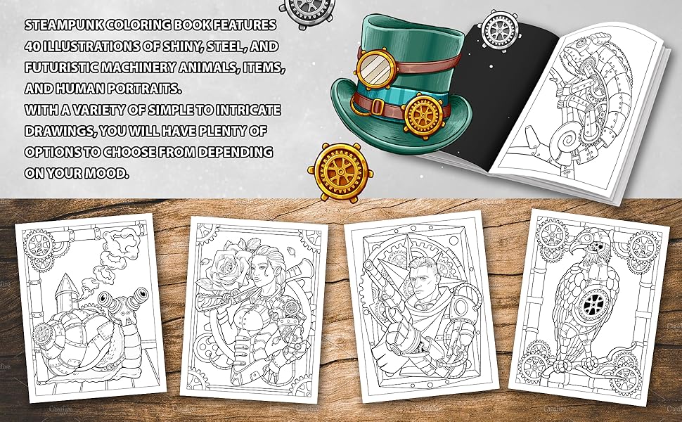 Steampunk Coloring Book: A Coloring Book For Adults Features Steampunk ...