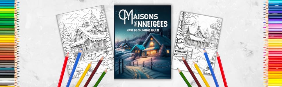 Maisons enneigées: Livre de coloriage adulte hiver, 30 dessins de ...