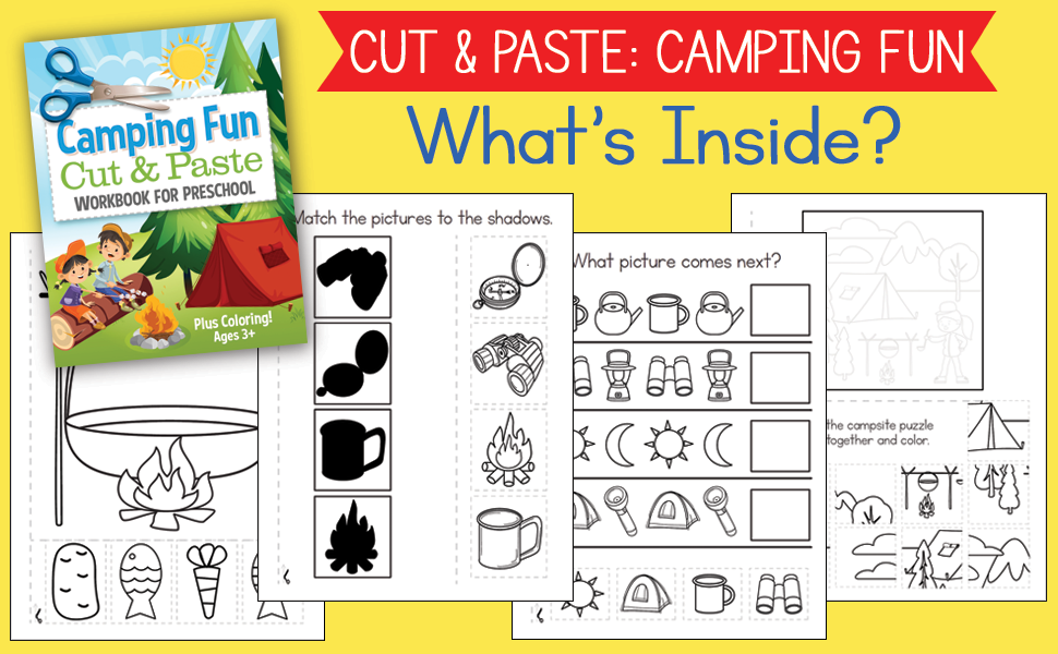 Camping Fun Cut and Paste Workbook for Preschool: Coloring and Cutting ...