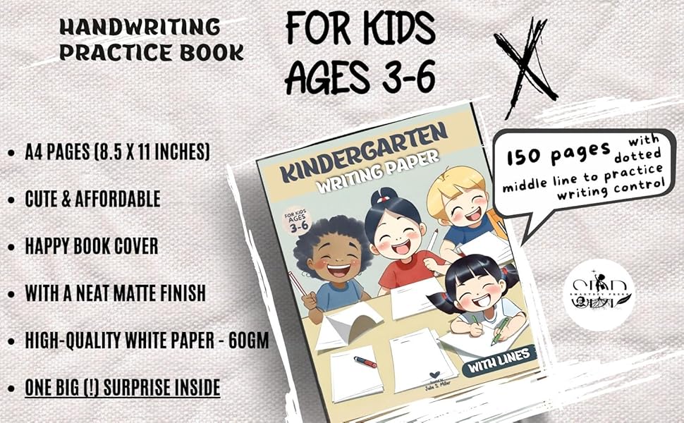 Kindergarten Writing Paper with Lines: Handwriting Practice Notebook ...