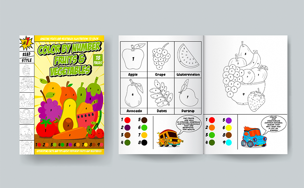 Amazon.com: color by number of fruits and vegetables: a coloring book ...