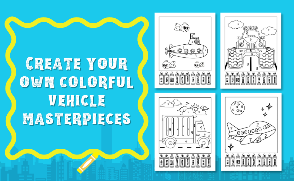 Vehicle Color By Numbers: Coloring Book for Kids 4-8 Featuring Cars ...