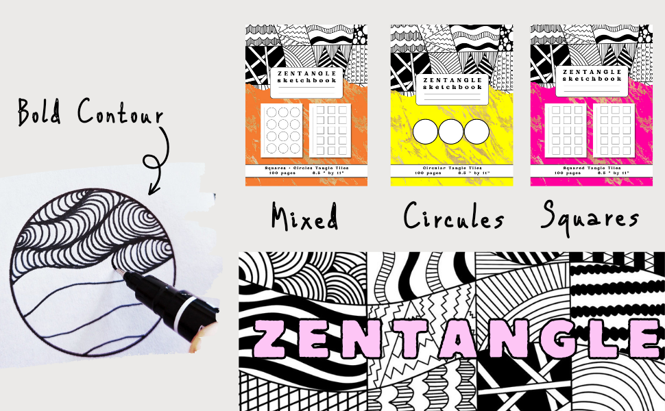 Amazon.com: Mixed Shapes Tiles Zentangle Sketchbook: Large sheets with circular + squared + star ...