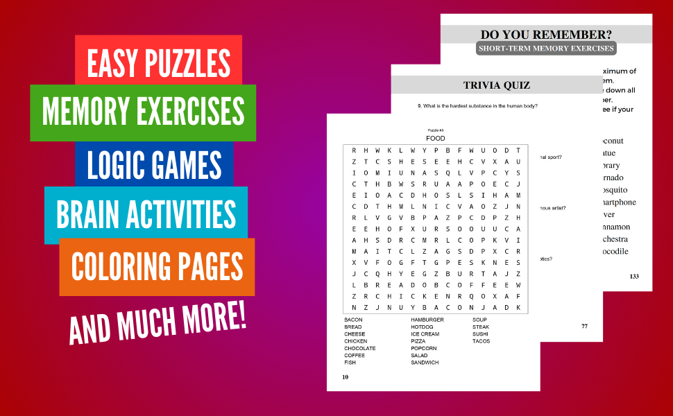 RELAXING BRAIN ACTIVITIES FOR SENIORS: Large Print Easy Puzzles, Memory Exercises, Brain Games ...