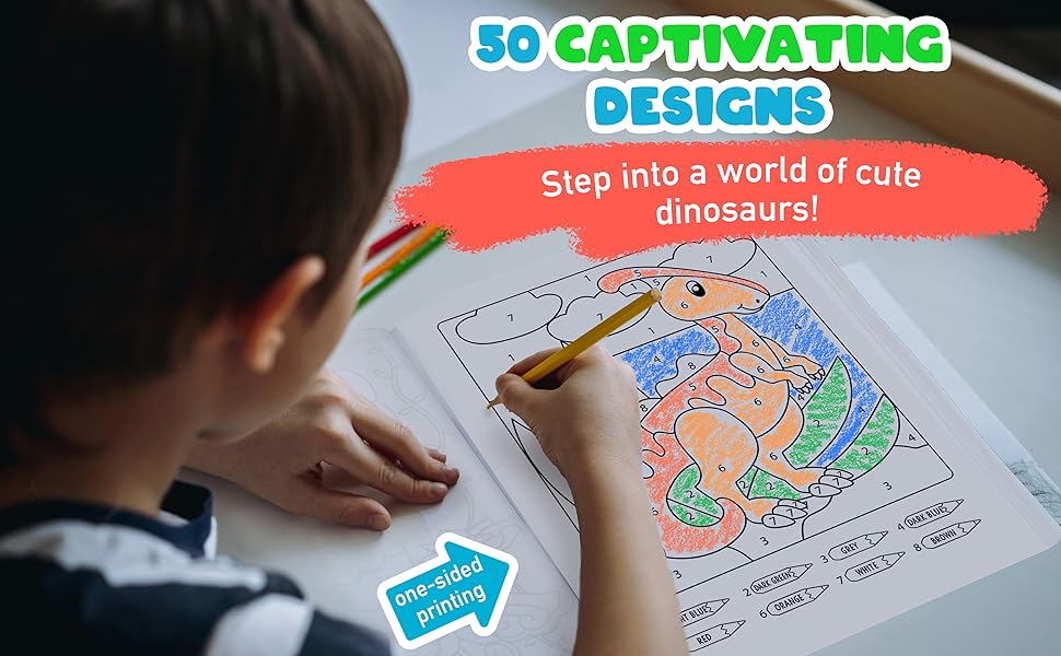 Cute Dinosaurs Color By Number: Dino Coloring Book for Kids Ages 4-8 ...
