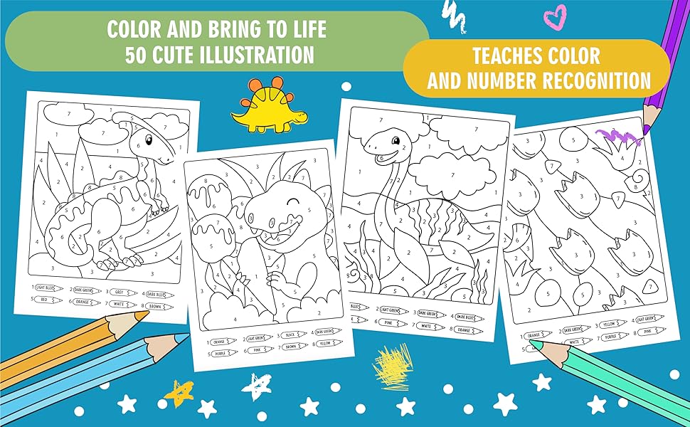 Cute Dinosaurs Color By Number: Dino Coloring Book for Kids Ages 4-8 ...