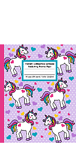 Primary Composition Notebook Handwriting Practice Paper: Adorable Boho Flowers Unicorn with ...