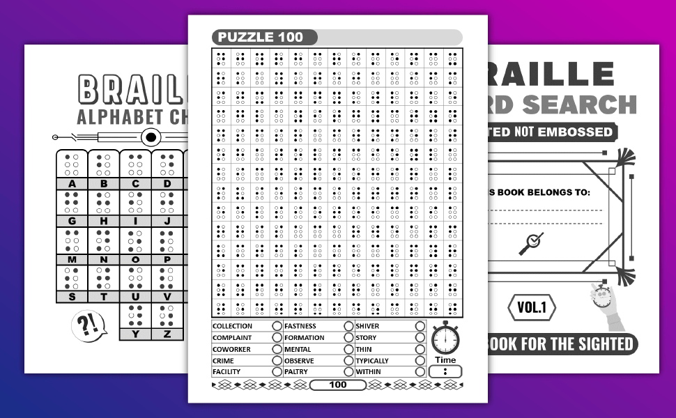 Braille Word Search (Printed, Not Raised) Puzzle Book For The Sighted ...