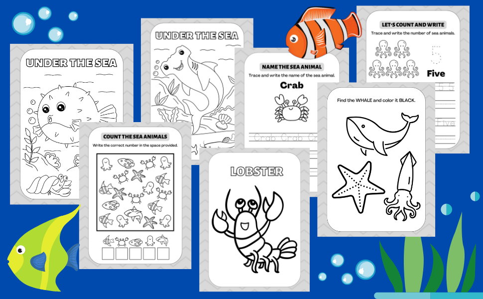 Sea Life Preschool Activity Book: Under the Sea Animals | Ocean Life ...