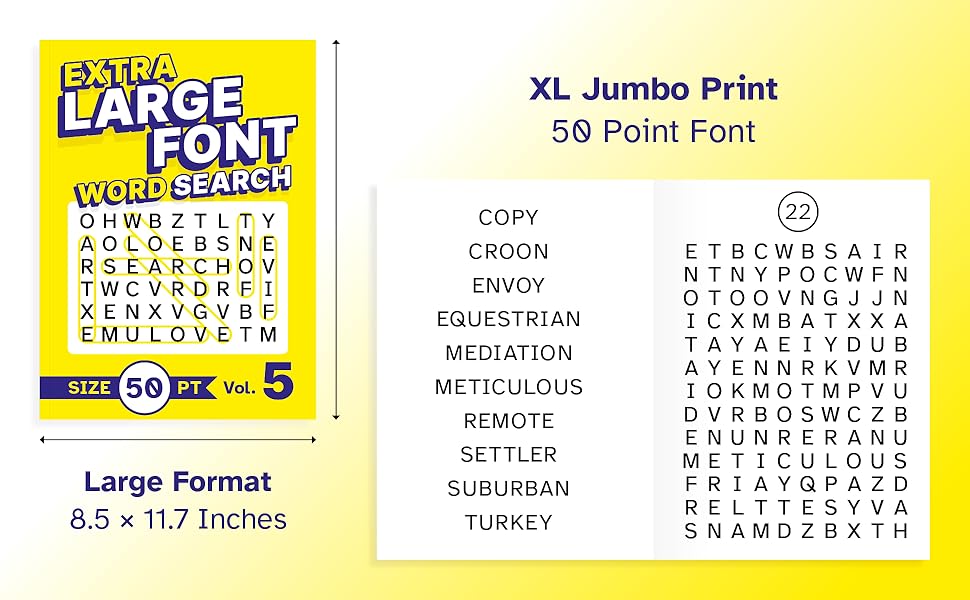 Amazon.com: Extra Large Font Word Search Size 50 pt Vol. 5: XL Jumbo ...