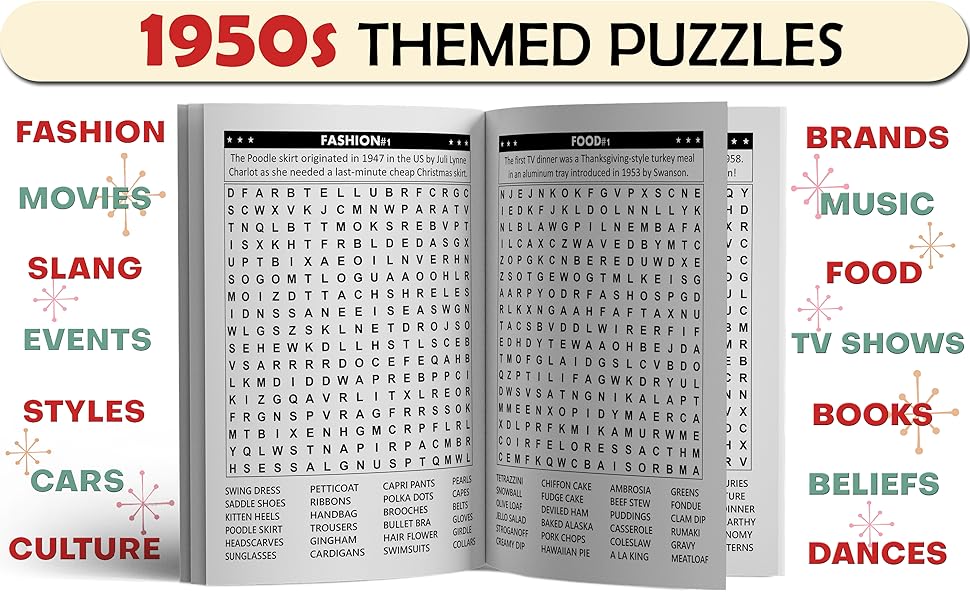 The fabulous 1950s Word Search Large Print for all ages: 1950's Word ...