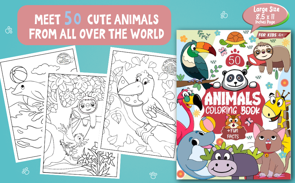 50 Animals Coloring Book and Fun Facts for Kids: Unleash Creativity ...
