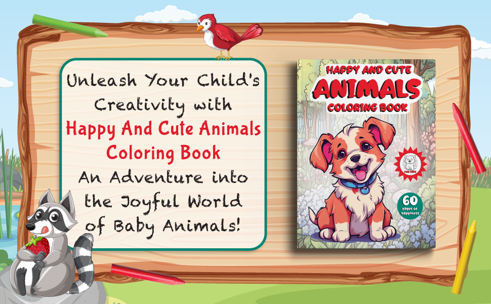 Happy And Cute Animals Coloring Book For Kids: 60 Large Coloring Pages ...