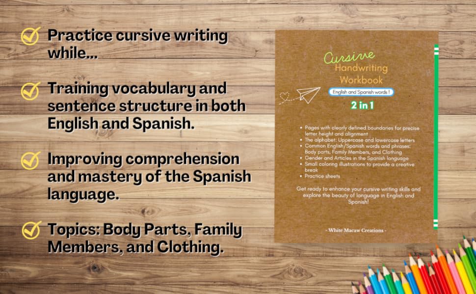 Cursive Handwriting Workbook Vol 2, English and Spanish Words: 2 in 1 ...