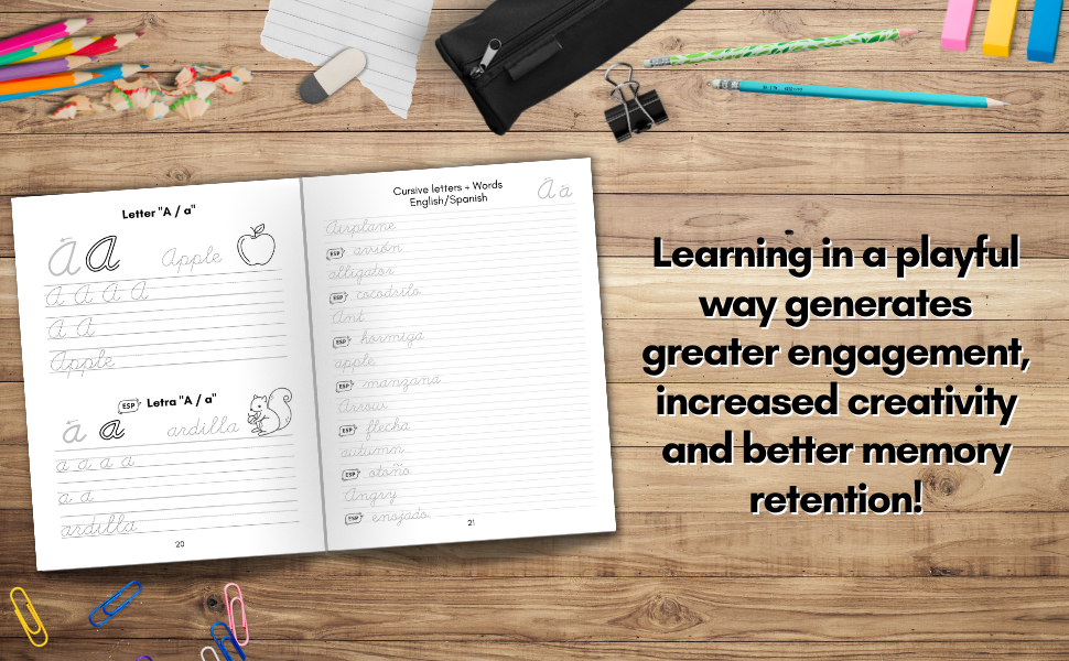 Cursive Handwriting Workbook, English and Spanish Words Vol1: 2 in 1 ...