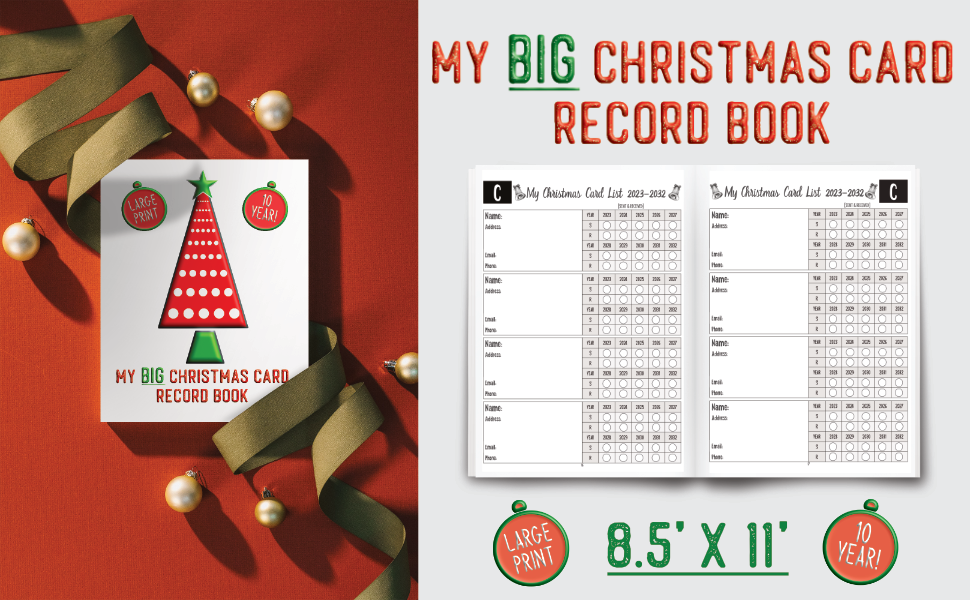 Christmas Card Address Book And Tracker: 10 Year Organizer to Record ...