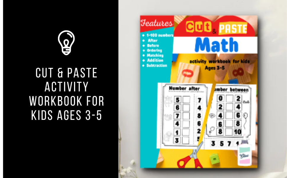 Cut and Paste Activity Book: Cut and Glue Math workbook: Scissor skill ...