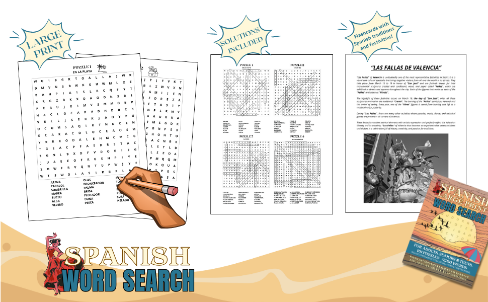 SPANISH LARGE PRINT WORD SEARCH.: Spanish Word Search Puzzle Book for ...